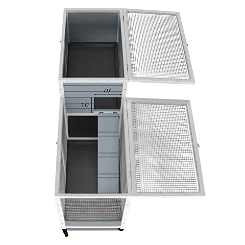 GDLF Two Floors 58" Wooden Indoor Bunny Hutch Rabbit Cage on Wheels Guinea Pig PET House for Small to Medium Animals Waterproof No Leak Tray
