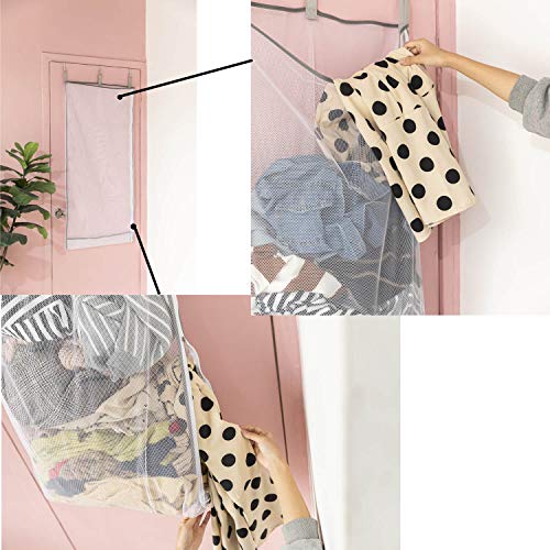 ALYER Ultra Large Door Hanging Mesh Laundry Hamper Basket,Collapsible Stuffed Animal Storage Bag Organizer (Gray)