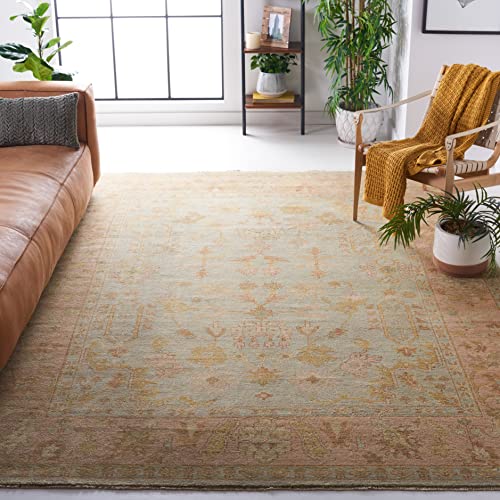 SAFAVIEH Oushak Collection Area Rug - 8' x 10', Soft Green & Rust, Hand-Knotted Traditional Oriental Wool, Ideal for High Traffic Areas in Living Room, Bedroom (OSH112A)