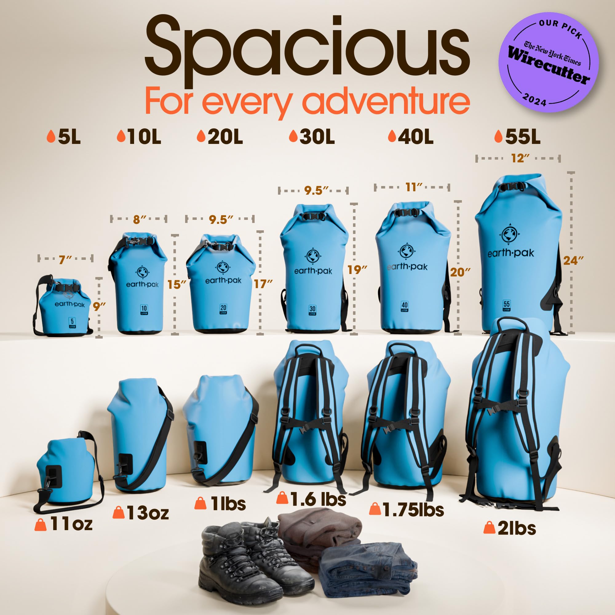 Earth Pak Waterproof Dry Bag - Roll Top Waterproof Backpack Sack Keeps Gear Dry for Kayak with Waterproof Phone Case