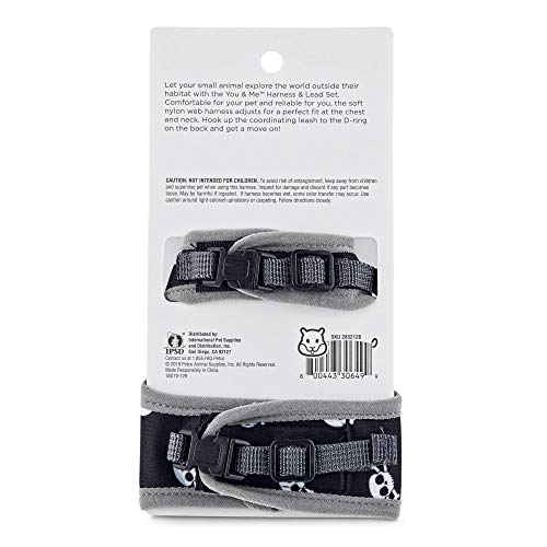 You & Me Skulls Small Animal Harness and Leash Set, Medium, Black