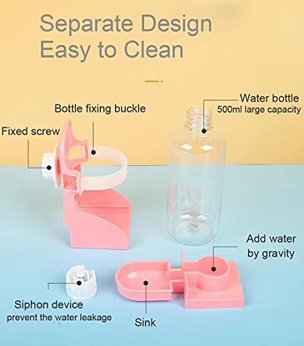 Mcgogo Rabbit Water Bottle, Guinea Pig Water Bottle,17oz Hanging Fountain Automatic Dispenser No Drip Water Bowl for cage (Pink)