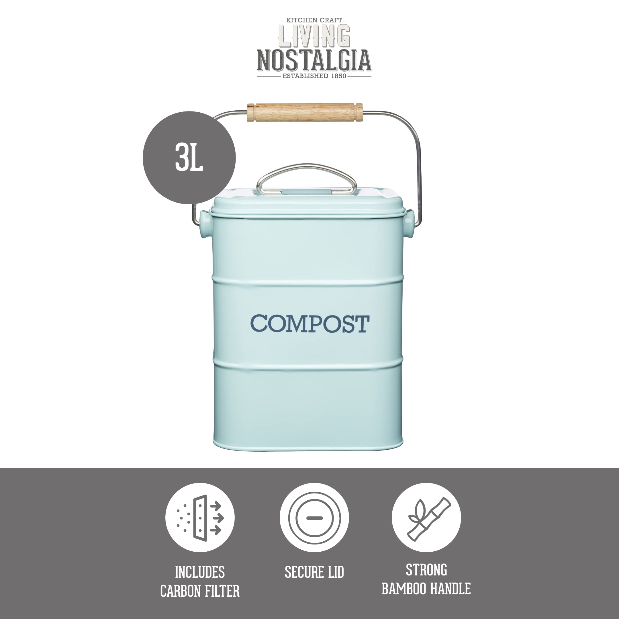 Kitchen Craft Living Nostalgia Vintage Blue Compost Bin LNCOMPBLU