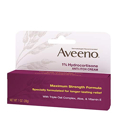 Aveeno Maximum Strength 1% Hydrocortisone Anti-Itch Cream, Triple Oat, Aloe & Vitamin E for Itch Relief from Eczema, Psoriasis, Insect Bites, Poison Ivy, Oak & Sumac & Detergents, 1 oz