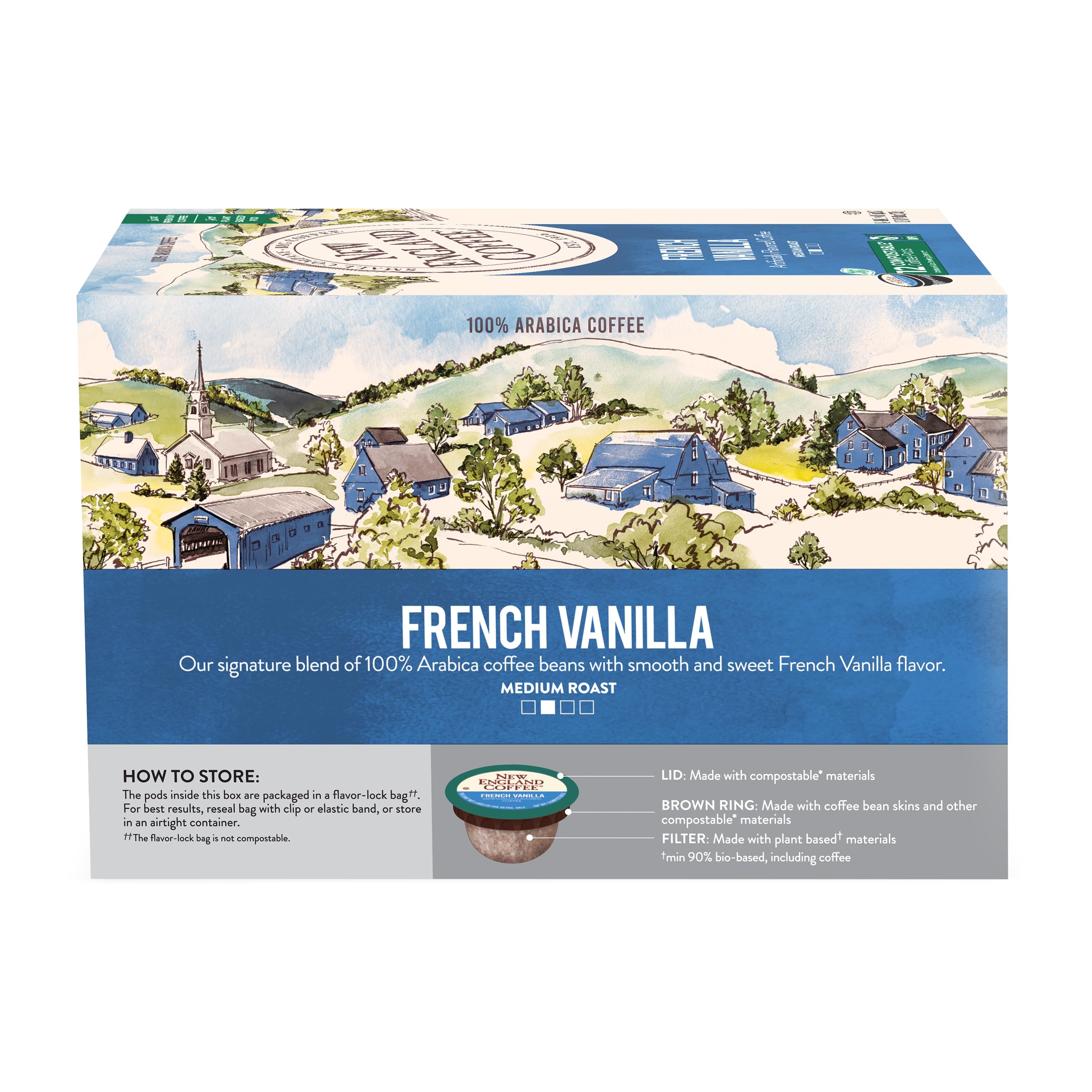 New England Coffee French Vanilla Medium-Roast K-Cup Coffee Pods, 12 Count (Pack of 6), Creamy Vanilla Flavor