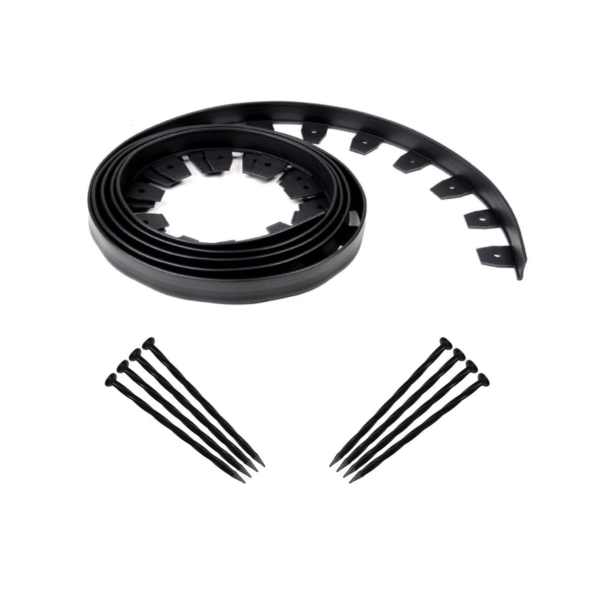 EasyFlex Heavy-Duty No-Dig Landscape Edging with Anchoring Spikes, 1.7 in. Tall Straight Top Commercial Grade Plastic Garden Border, 20 Foot Kit, Black