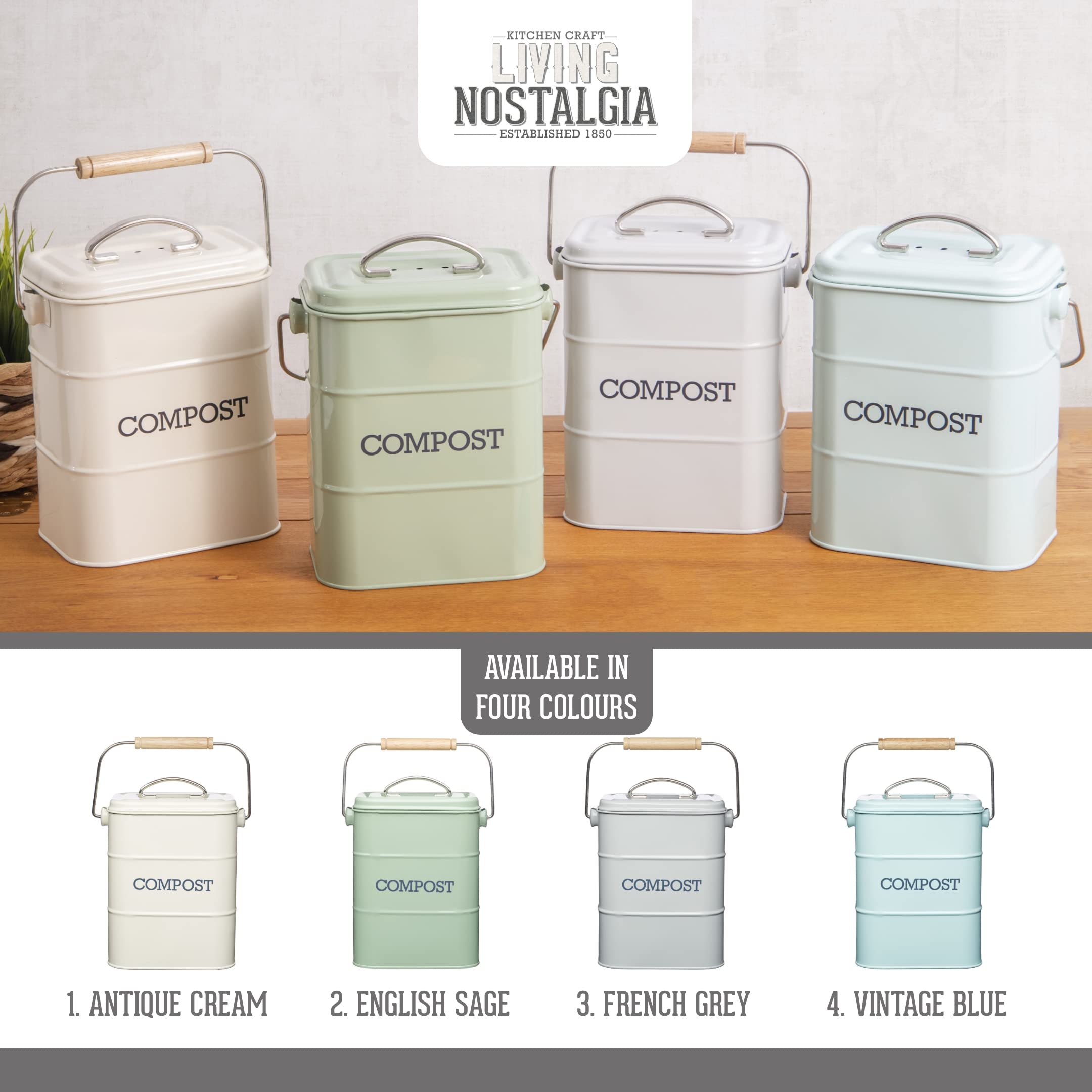 Kitchen Craft Living Nostalgia Vintage Blue Compost Bin LNCOMPBLU