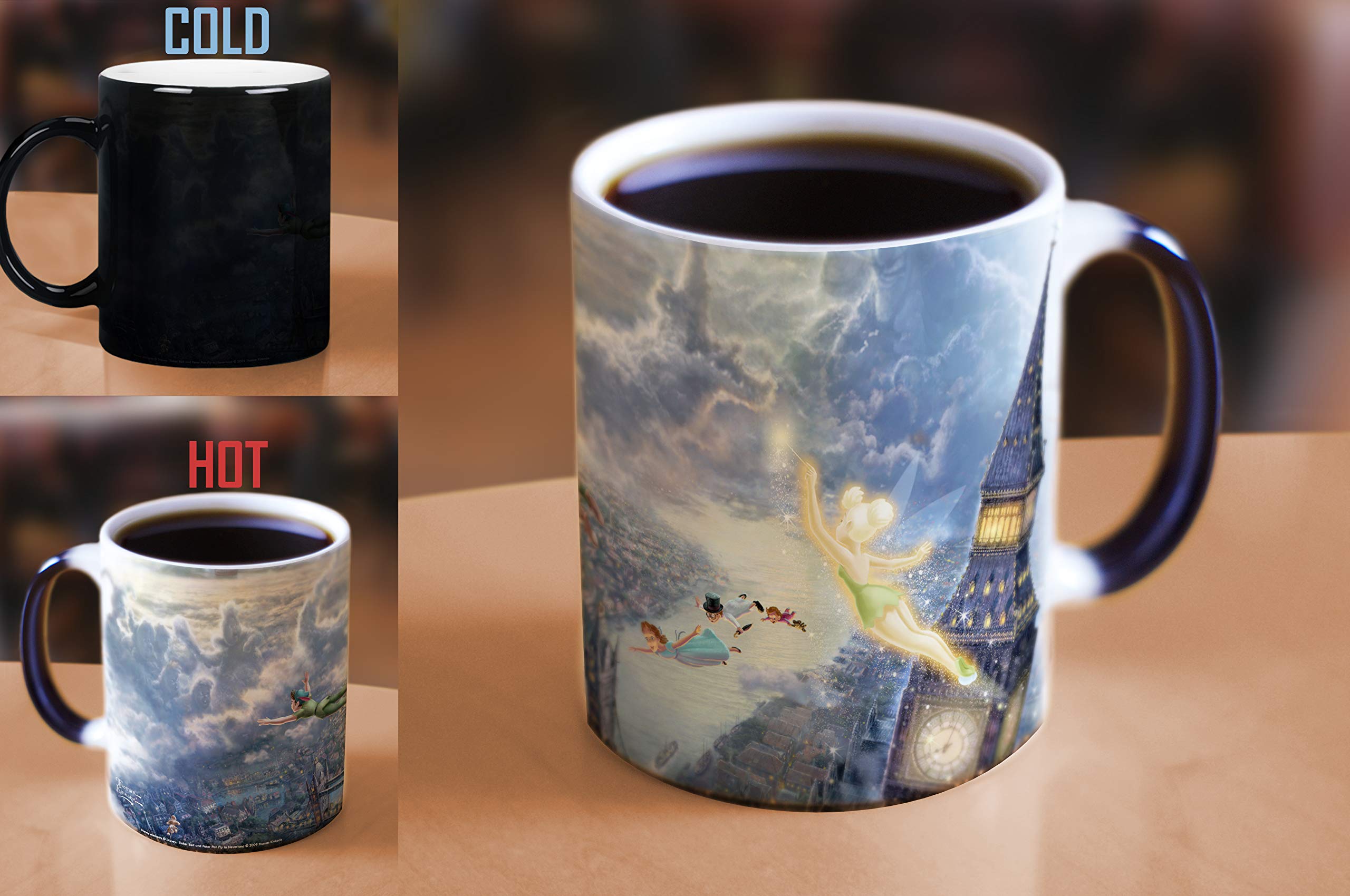 Morphing Mugs Disney - Peter Pan - Tinker Bell - Fly to Neverland - One 11 oz Color Changing Heat Sensitive Ceramic Mug – Image Revealed When HOT Liquid Is Added!
