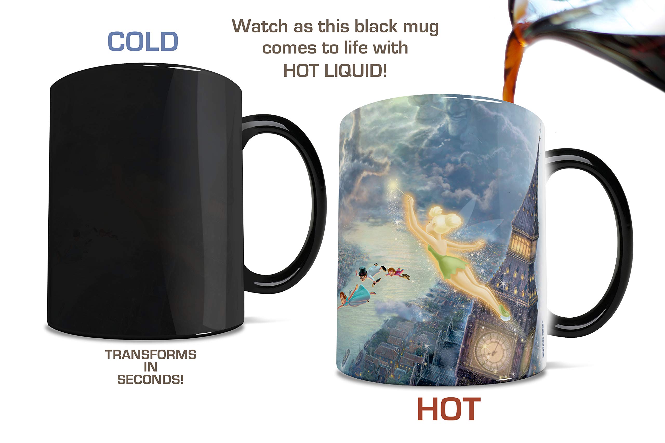 Morphing Mugs Disney - Peter Pan - Tinker Bell - Fly to Neverland - One 11 oz Color Changing Heat Sensitive Ceramic Mug – Image Revealed When HOT Liquid Is Added!