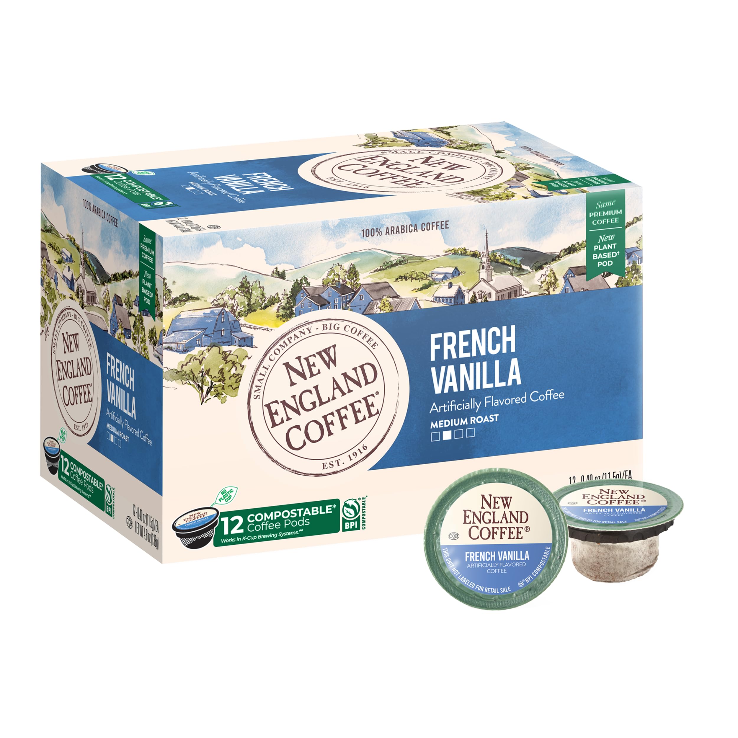 New England Coffee French Vanilla Medium-Roast K-Cup Coffee Pods, 12 Count (Pack of 6), Creamy Vanilla Flavor