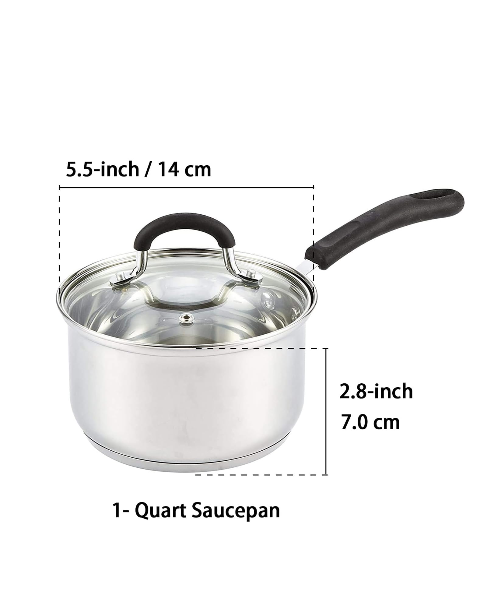 Cook N Home Professional Stainless Steel Saucepan with Lid, 1 Quarts, Silver