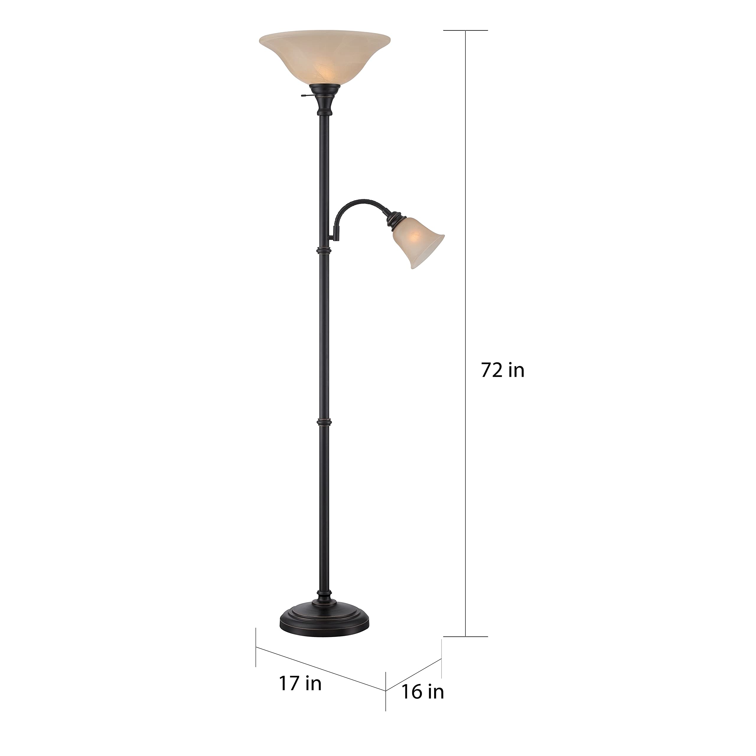Lite Source Torchiere Lamps Ls-82550Ab Henley Torch/Reading Lamp, 17" L x 16" W x 72" H, Antique Brass