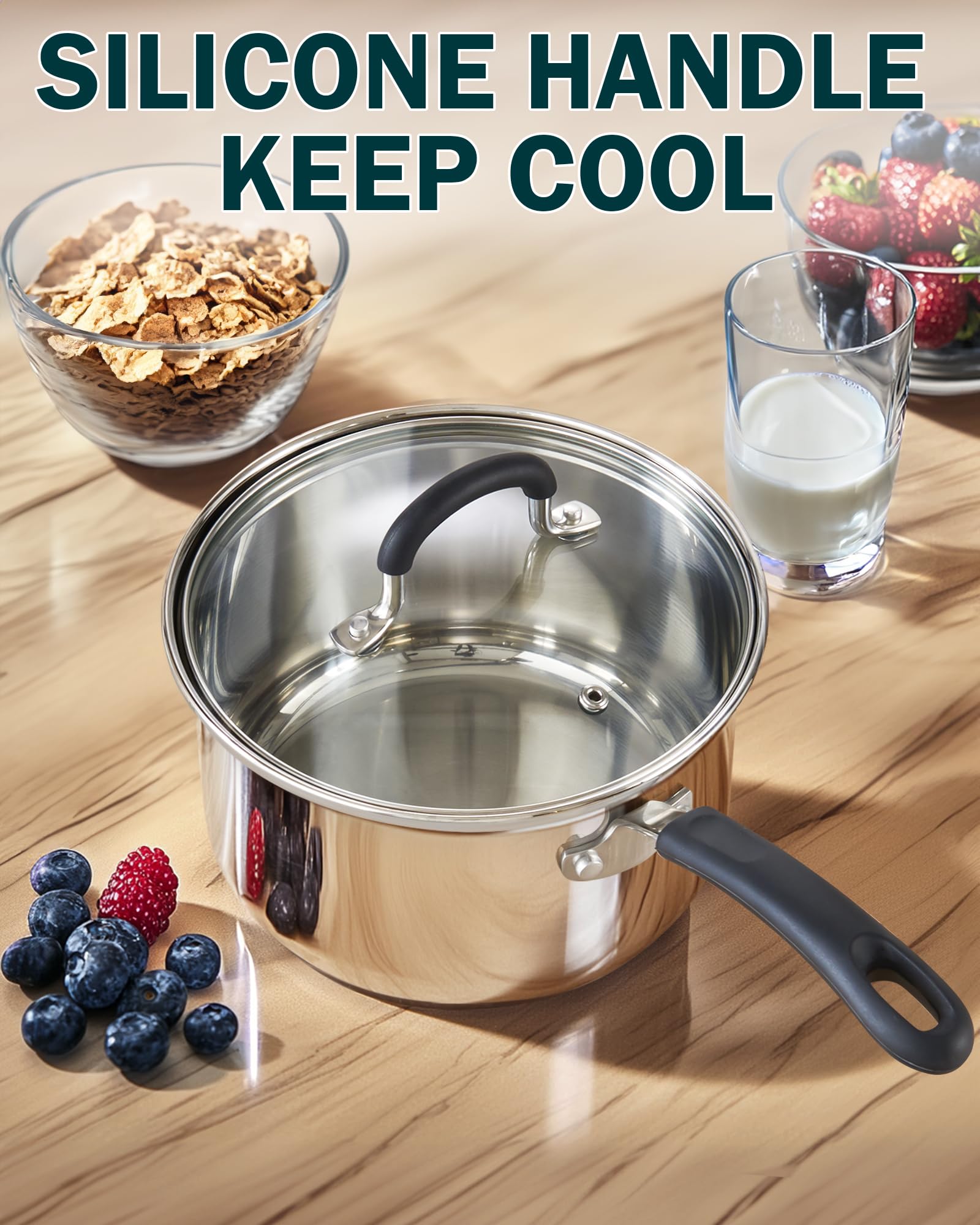 Cook N Home Professional Stainless Steel Saucepan with Lid, 1 Quarts, Silver