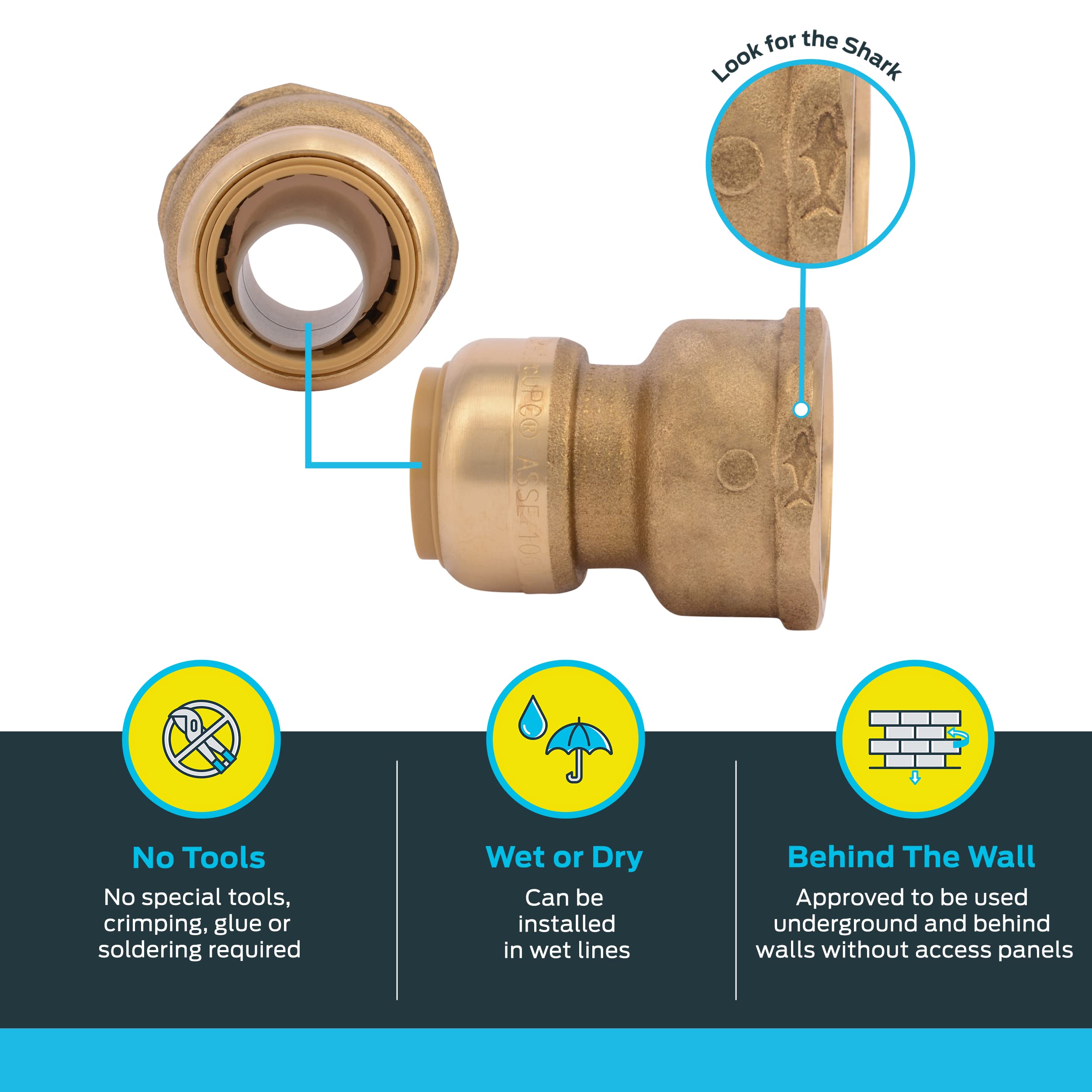 SharkBite 3/4 x 1 Inch FNPT Water Softener Adapter, Push To Connect Brass Plumbing Fitting, PEX Pipe, Copper, CPVC, PE-RT, HDPE, U086LFA