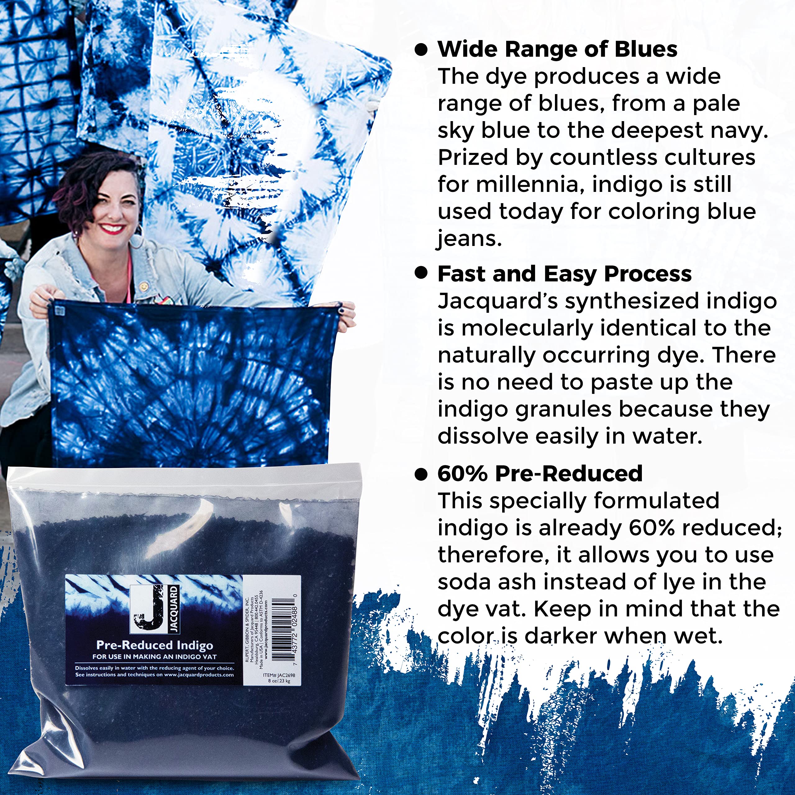 Jacquard Indigo Dye - 8 Oz Pre Reduced Indigo - Create Your Own Shibori Bag, Indigo Macrame, Indigo Dye Pillow, and More - Blue Dye Fabric