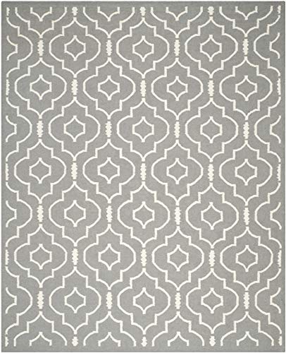 SAFAVIEH Dhurries Collection 8' x 10' Grey/Ivory DHU637B Handmade Flatweave Premium Wool Area Rug
