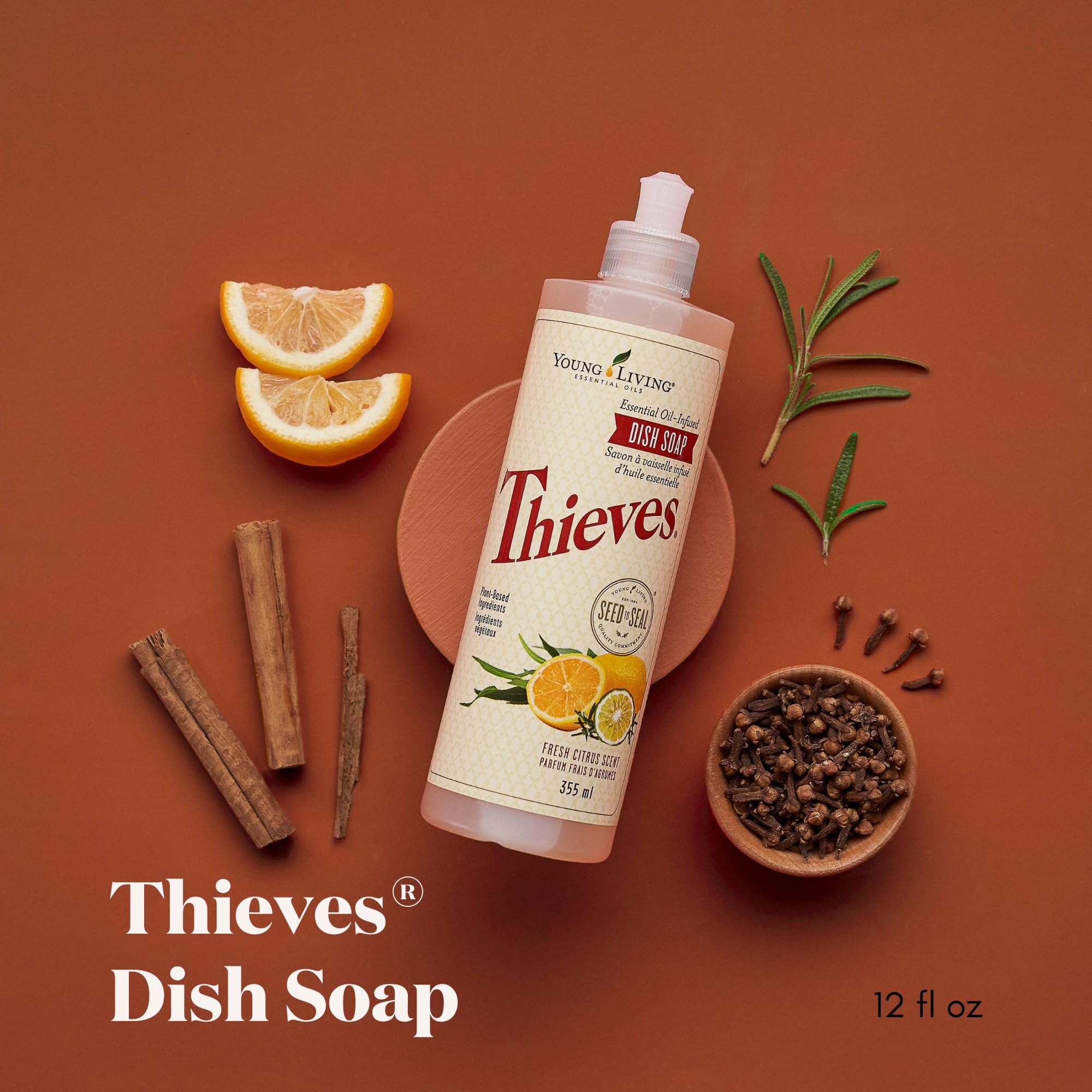 Young Living Thieves Essential Oil Infused Dish, 12fl.oz Bottles, Gentle on Hands, and has a Fresh, Citrus Scent, Soap Dispenser, Bathroom Accessories