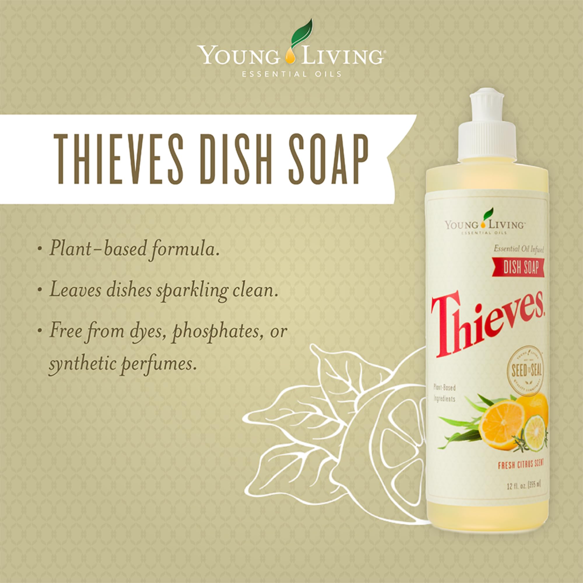 Young Living Thieves Essential Oil Infused Dish, 12fl.oz Bottles, Gentle on Hands, and has a Fresh, Citrus Scent, Soap Dispenser, Bathroom Accessories