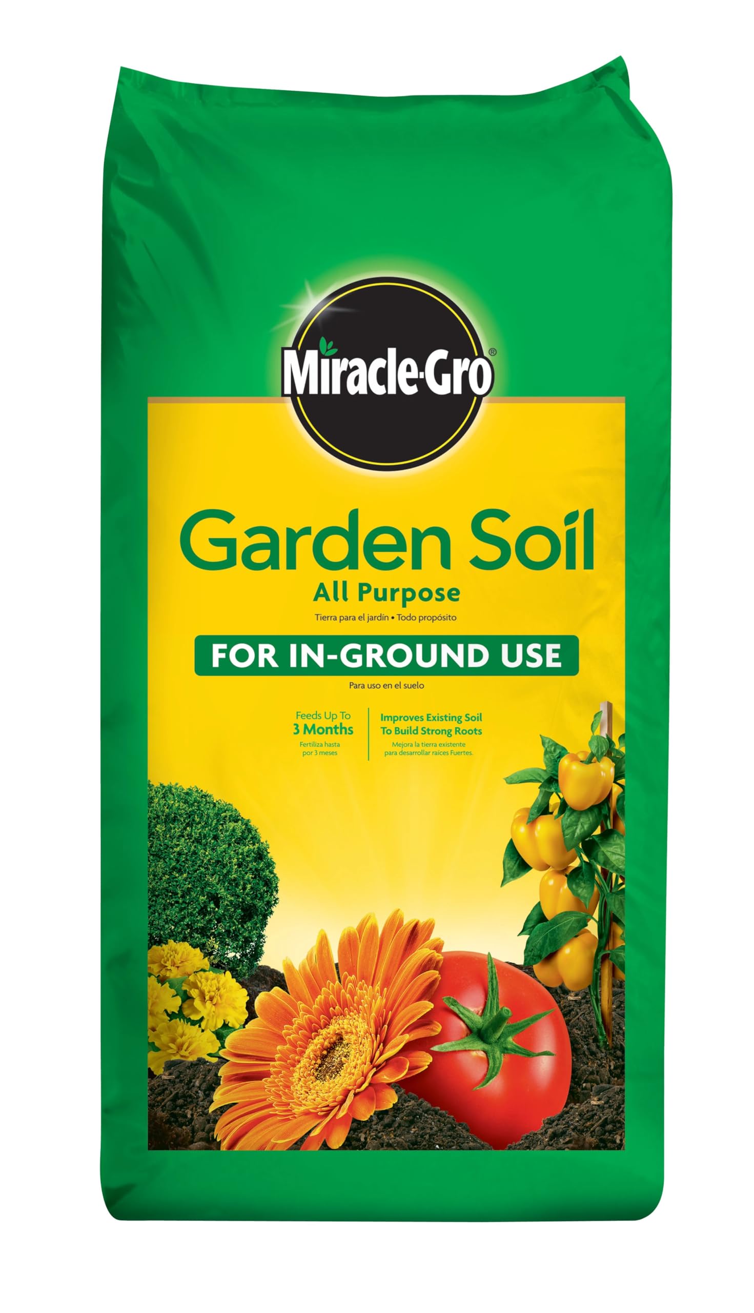 Miracle-Gro Garden Soil All Purpose, For In-Ground Use, Feeds up to 3 Months, Amends Vegetable, Flower and Plant Beds, 2 cu. ft