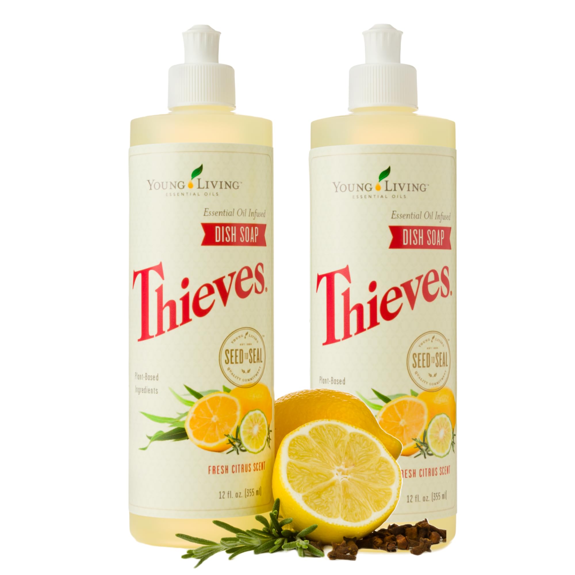 Young Living Thieves Essential Oil Infused Dish, 12fl.oz Bottles, Gentle on Hands, and has a Fresh, Citrus Scent, Soap Dispenser, Bathroom Accessories