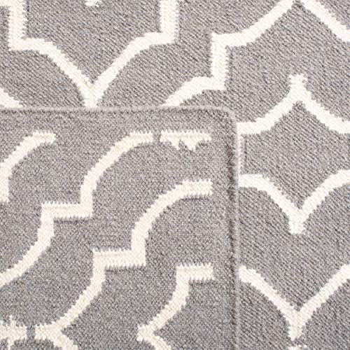 SAFAVIEH Dhurries Collection 8' x 10' Grey/Ivory DHU637B Handmade Flatweave Premium Wool Area Rug