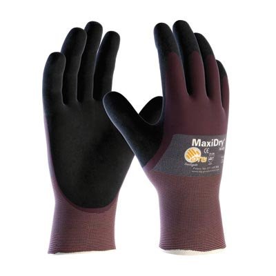 Protective Industrial Products 56-425/XXL 2X MaxiDry by ATG Ultra Light Weight Abrasion Resistant Black Nitrile Dipped Coated Work Gloves With Purple Seamless Knit Nylon Liner And Continuous Knit Cuff (1/PR)