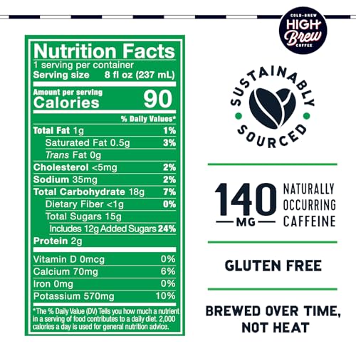 High Brew Coffee, Cold Brew Coffee, Dark Chocolate Mocha, 8 Fl Oz, Ready-To-Drink (Pack of 12)