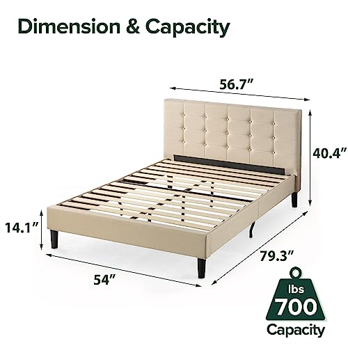 ZINUS Ibidun Upholstered Platform Bed Frame, Mattress Foundation, Wood Slat Support, No Box Spring Needed, Easy Assembly, Full, Beige