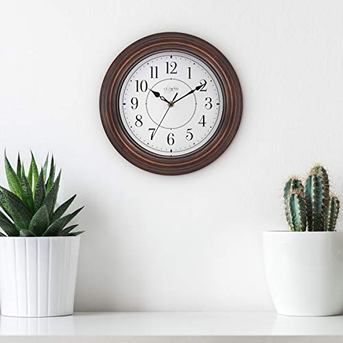La Crosse Technology 404-2630W 12 Inch Evelyn Quartz Wall Clock with Silent Movement, 12", Brown
