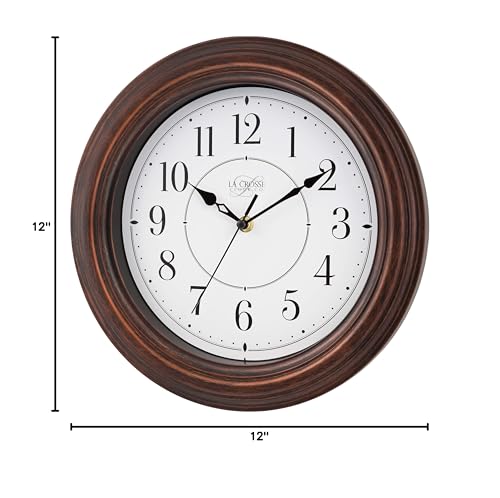 La Crosse Technology 404-2630W 12 Inch Evelyn Quartz Wall Clock with Silent Movement, 12", Brown