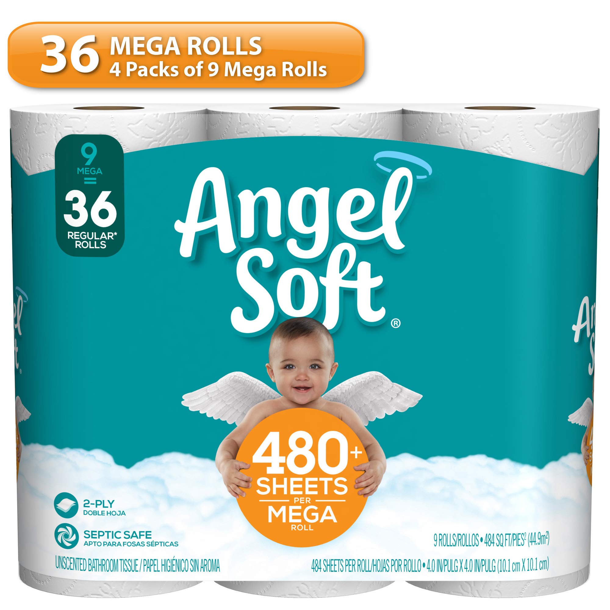 Angel Soft Toilet Paper, Bath Tissue, Packaging May Vary), 9 Count (Pack of 4)