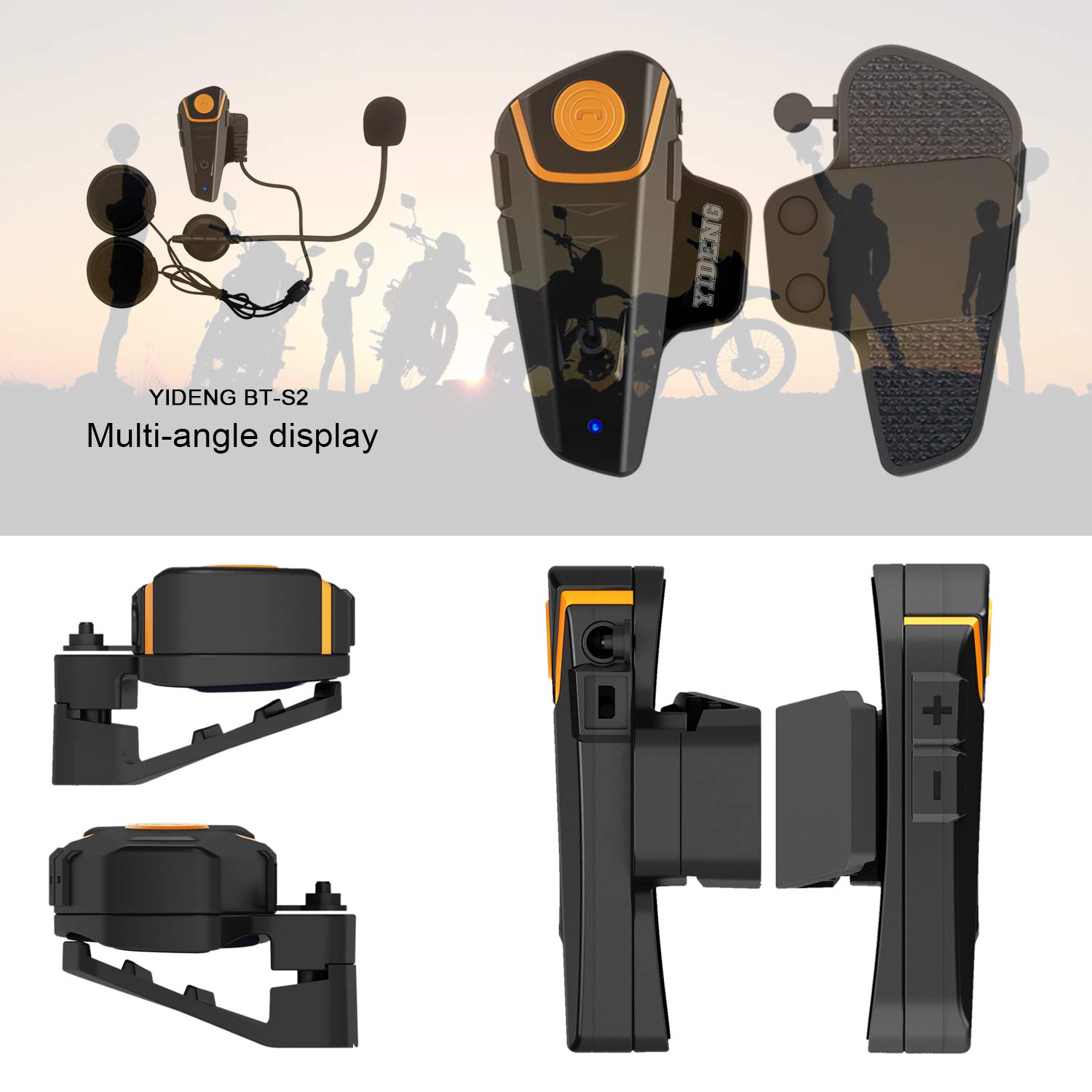 Bluetooth for Motorcycle Helmet Headset, BT-S2 Headphones Headset Speakers Built in Wireless Calling Walkie-Talkie Intercom Skiing Dirt Bike Helmet Waterproof Wireless Communication 2-3 Riders(2 Pack(