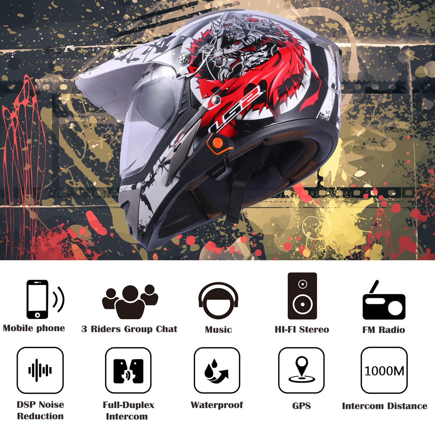 Bluetooth for Motorcycle Helmet Headset, BT-S2 Headphones Headset Speakers Built in Wireless Calling Walkie-Talkie Intercom Skiing Dirt Bike Helmet Waterproof Wireless Communication 2-3 Riders(2 Pack(