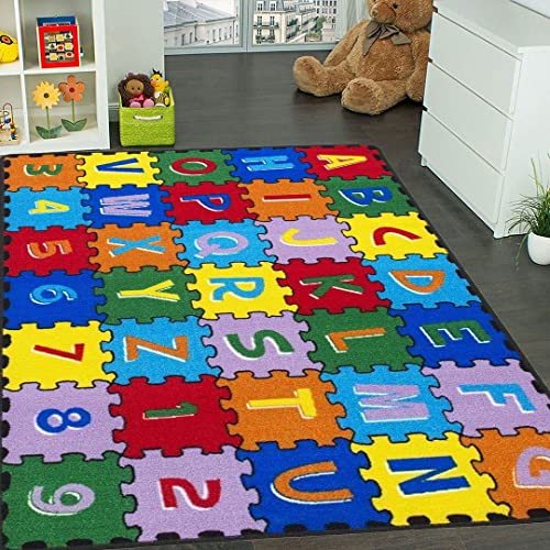 Mybecca Kids Rug ABC Puzzle Area Rug Educational Alphabet Letter & Numbers 8 x 11-Non Slip Gel Backing Size approximate: 7' feet 2" inch by 10' ft (7'2" X 10')