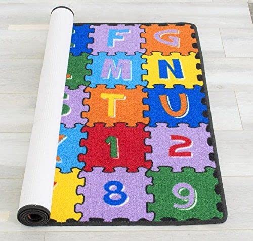 Mybecca Kids Rug ABC Puzzle Area Rug Educational Alphabet Letter & Numbers 8 x 11-Non Slip Gel Backing Size approximate: 7' feet 2" inch by 10' ft (7'2" X 10')
