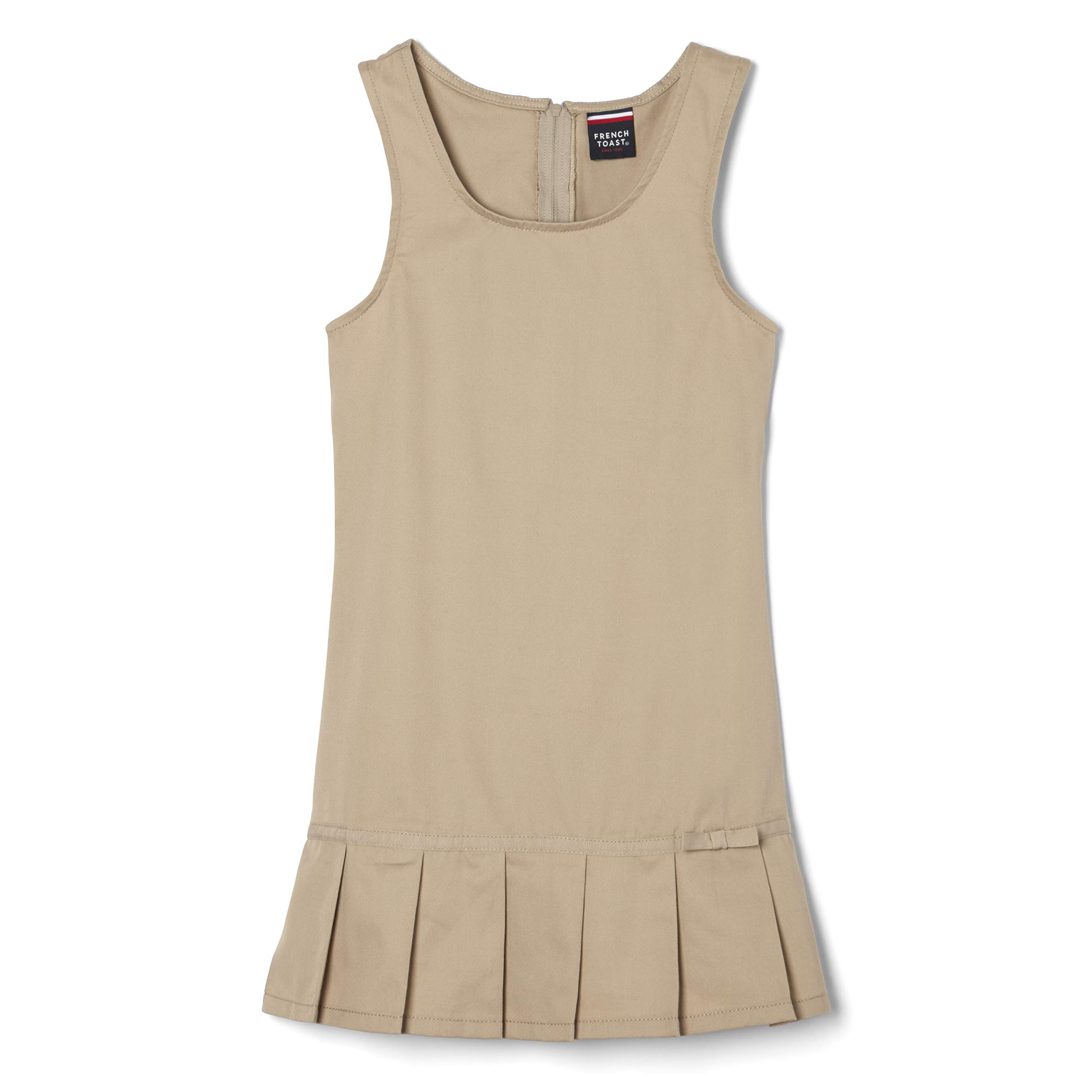 French Toast Girls' Toddler Pleated Ribbon Bow Jumper, Khaki, 4T