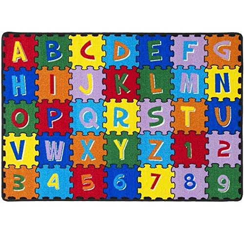Mybecca Kids Rug ABC Puzzle Area Rug Educational Alphabet Letter & Numbers 8 x 11-Non Slip Gel Backing Size approximate: 7' feet 2" inch by 10' ft (7'2" X 10')