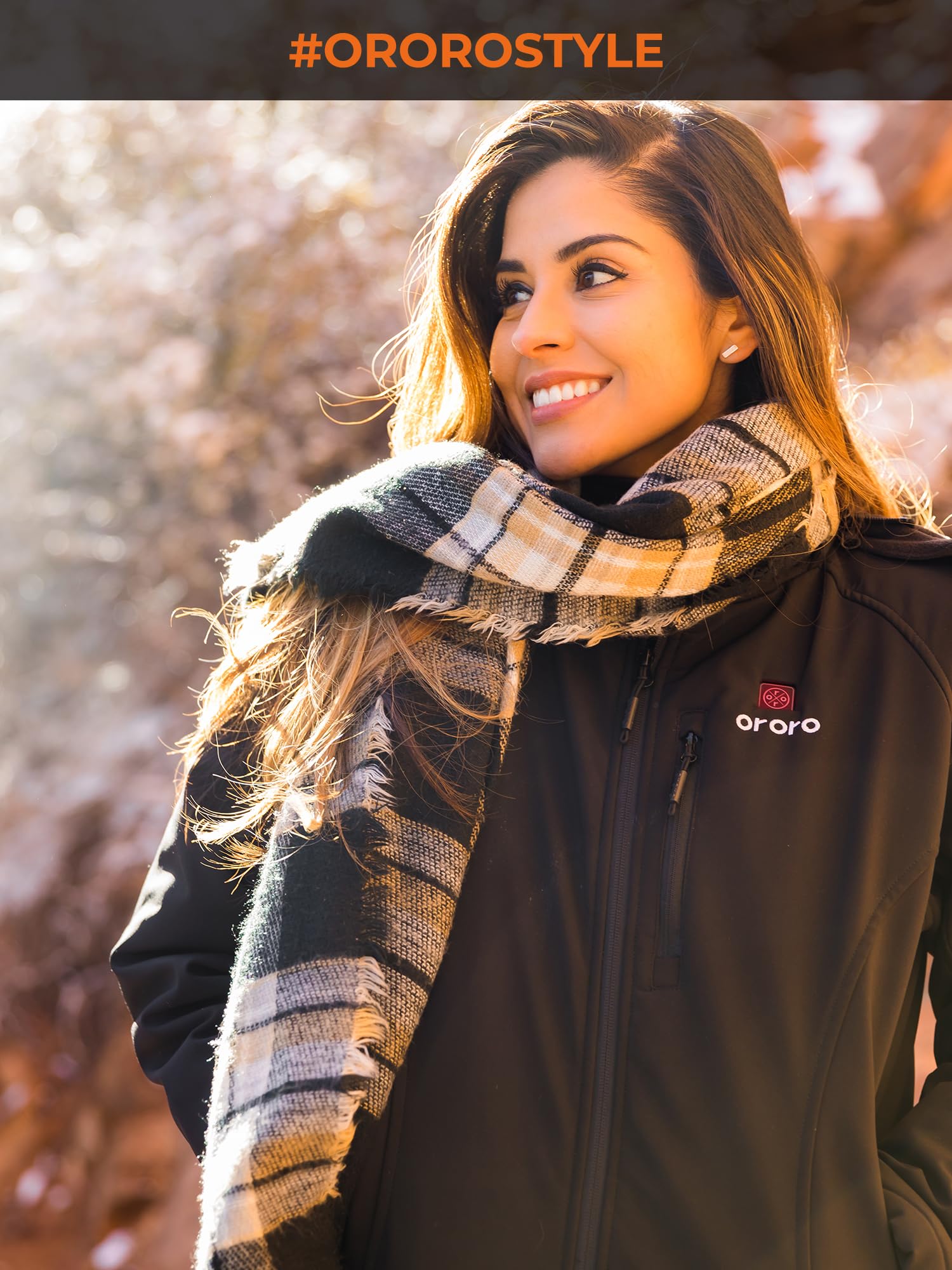 ORORO Women's Slim Fit Heated Jacket with Battery Pack and Detachable Hood (Black,L)