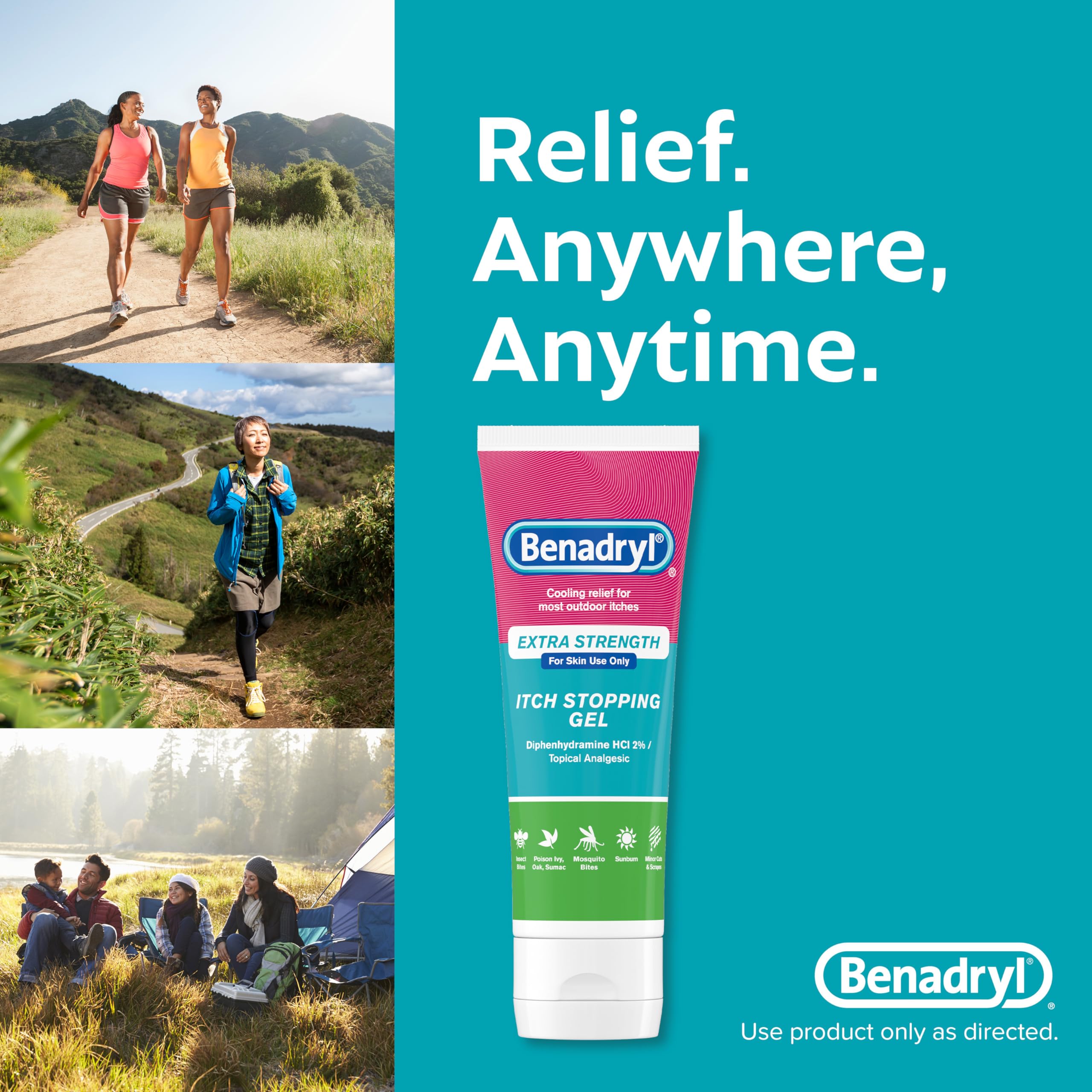 Benadryl Anti Itch Gel, Relief of Outdoor Itches Associated with Poison Ivy, Topical Analgesic, Cooling Relief, Diphenhydramine, 3.5 oz