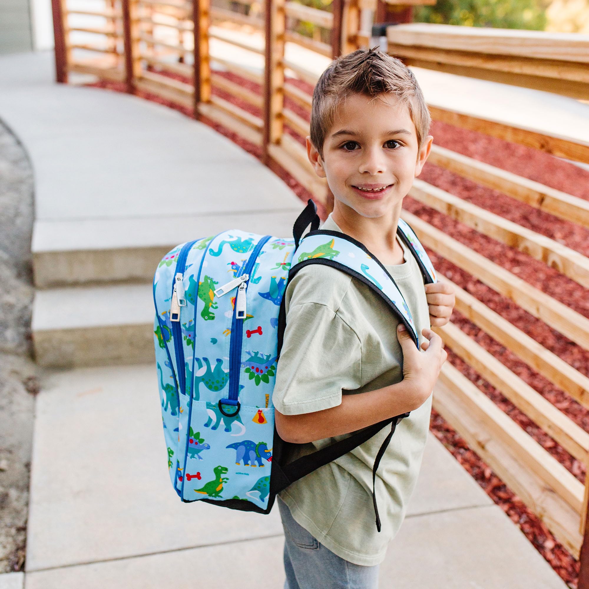 Wildkin 15-inch Kids Backpack – Durable, Padded, Adjustable for School & Travel - Dinosaur Land