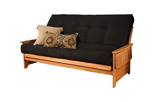 Kodiak Furniture Phoenix Queen Size Futon Set in Butternut Finish, Suede Black Mattress