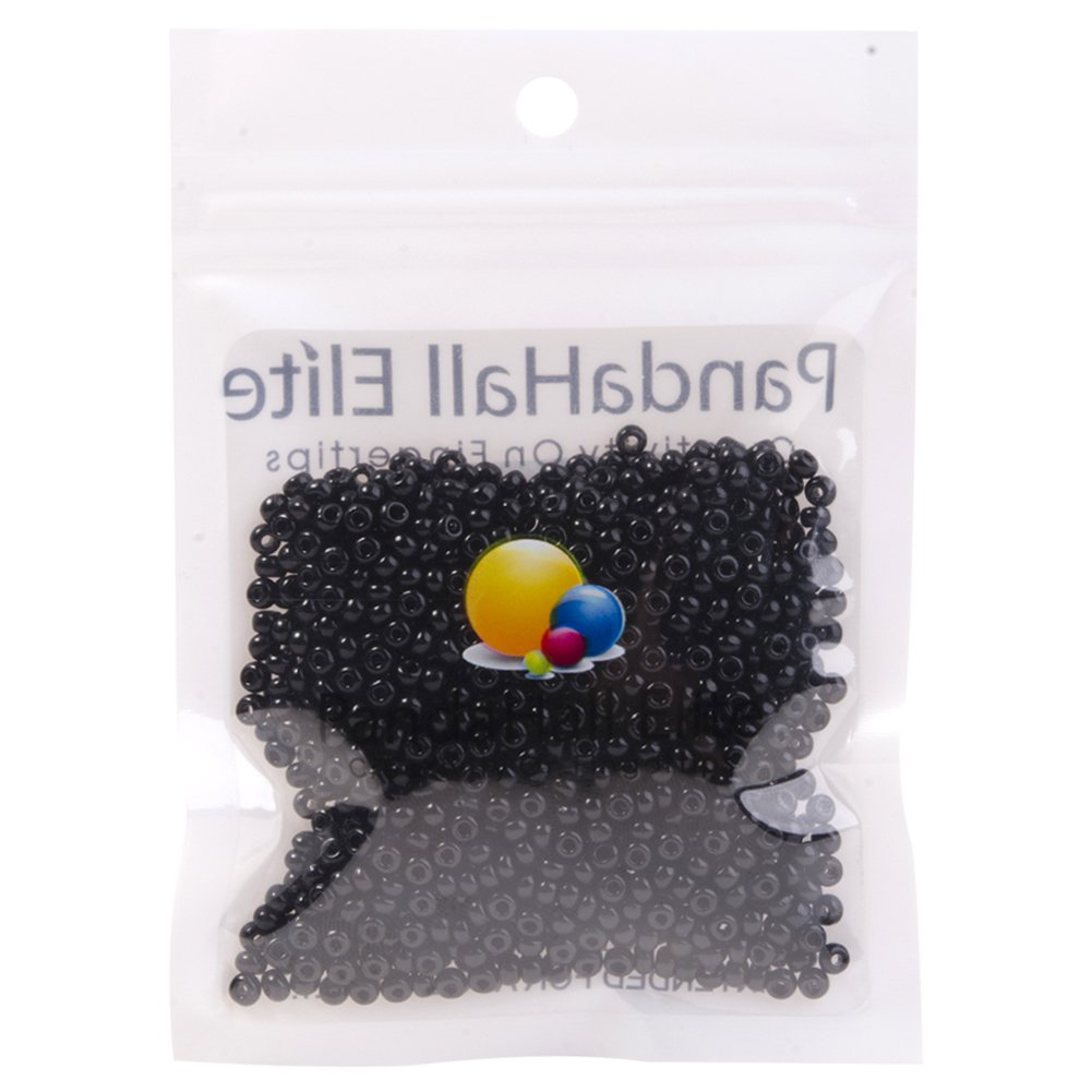 PH PandaHall 1900 Pcs 8/0 Glass Seed Beads, 3mm Round Waist Beads Mini Spacer Beads for Earring Bracelet Necklace Choker Jewelry Making Halloween Decor, Black