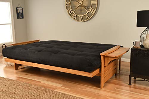 Kodiak Furniture Phoenix Queen Size Futon Set in Butternut Finish, Suede Black Mattress