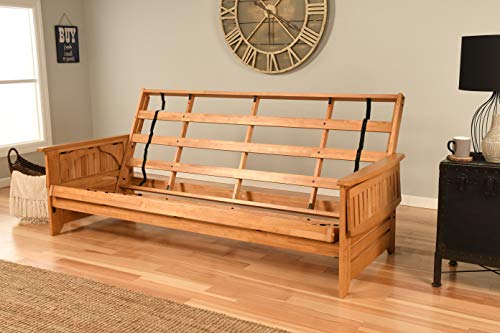 Kodiak Furniture Phoenix Queen Size Futon Set in Butternut Finish, Suede Black Mattress