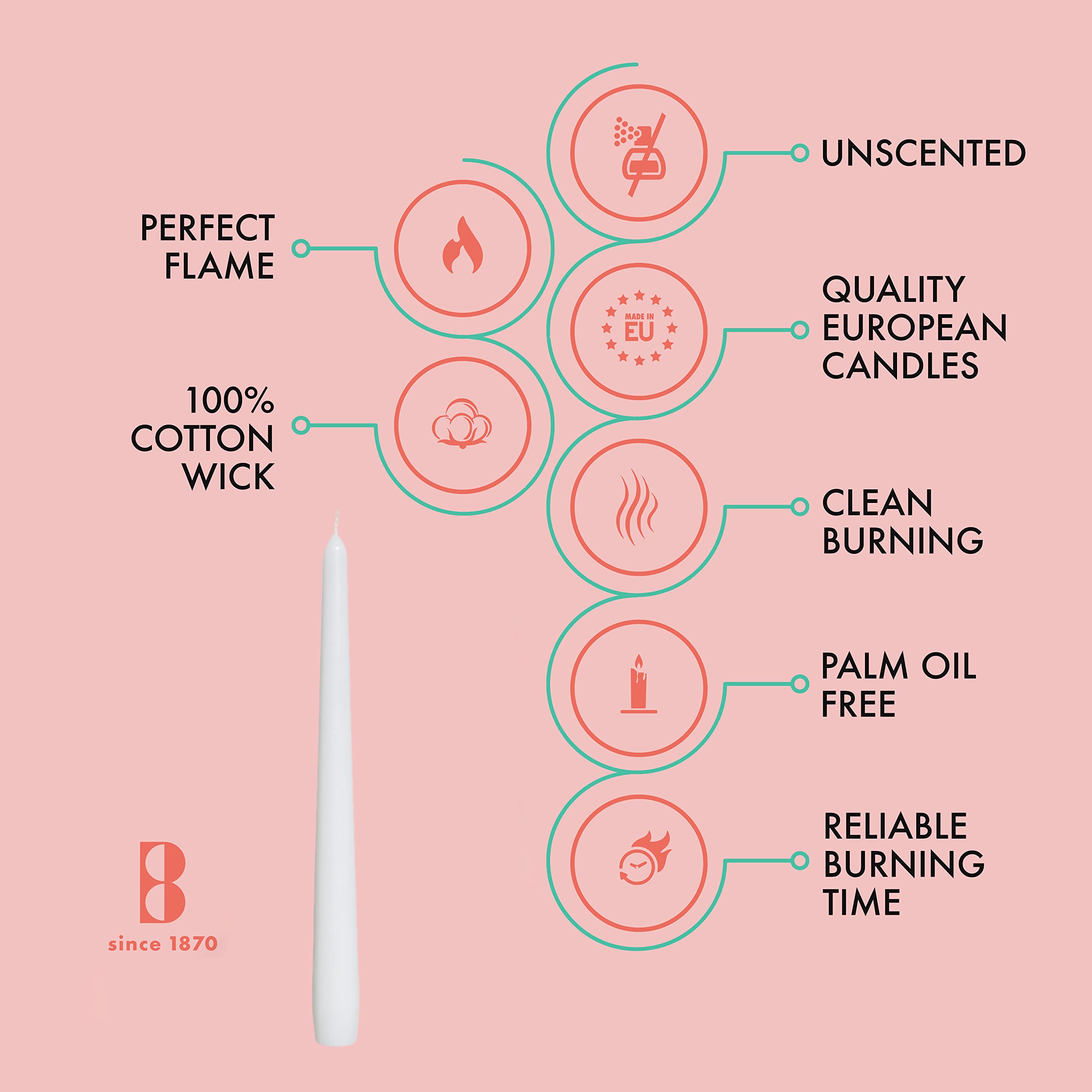 BOLSIUS Unscented 10 Inch Dinner Candles, 10 Pack - 8 Hour European Quality Smokeless Dripless Taper Candles for Home Décor