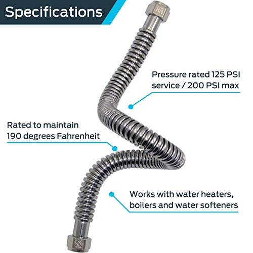 Holdrite QuickFlex 1 Inch FIP x 3/4 Inch FIP x 18 Inch Water Heater Connectors, Corrugated, Stainless Steel, QFC-17518