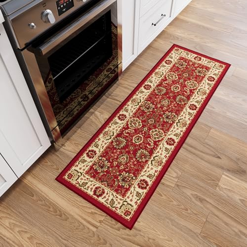 Ottomanson Machine Washable Oriental Design Non-Slip Rubberback 2x5 Traditional Runner Rug for Hallway, Kitchen, Bedroom, Entryway, 20" x 59", Red