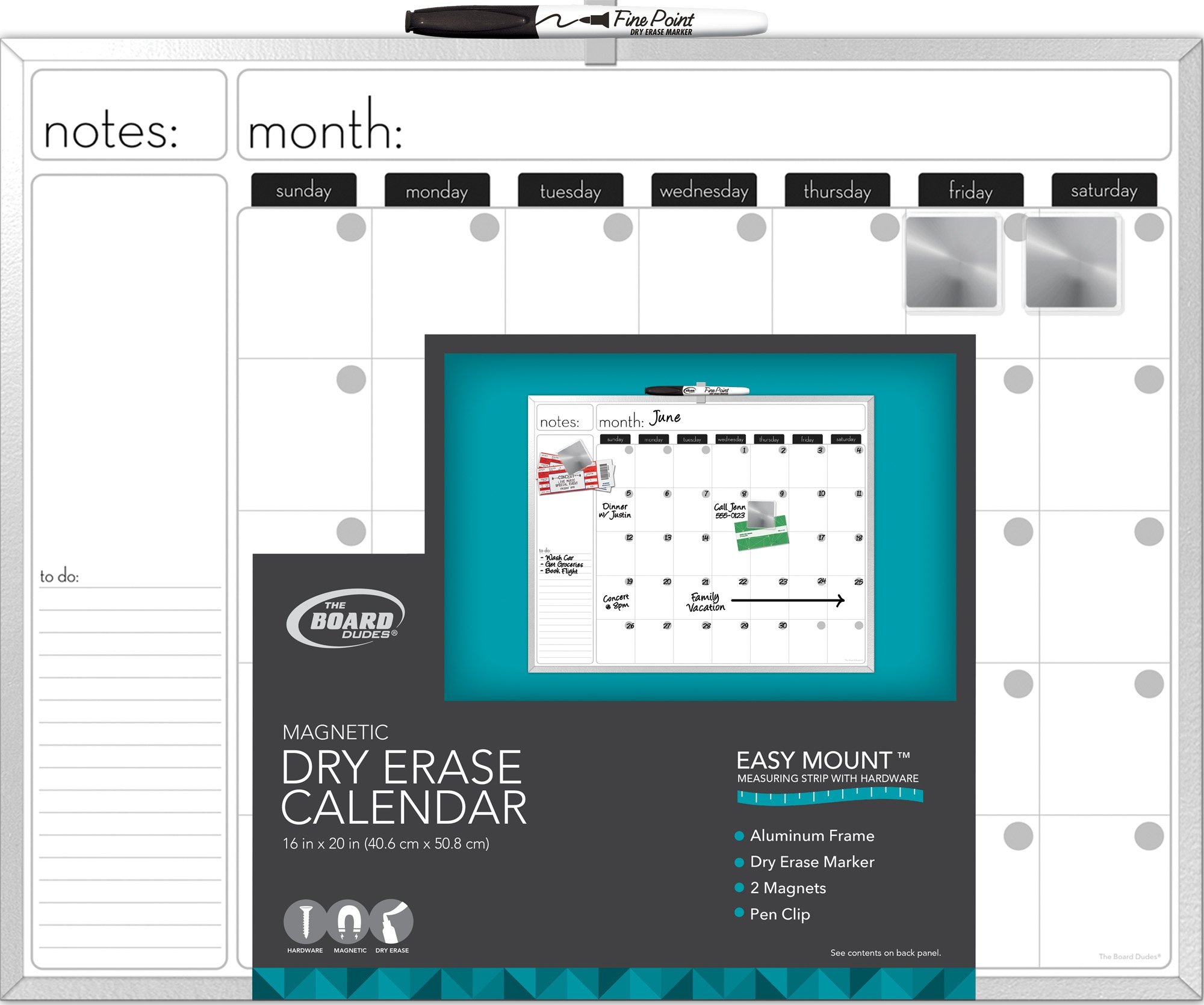 Rose Art The Board Dudes Dry Erase Calendar Aluminium Frame 20x16