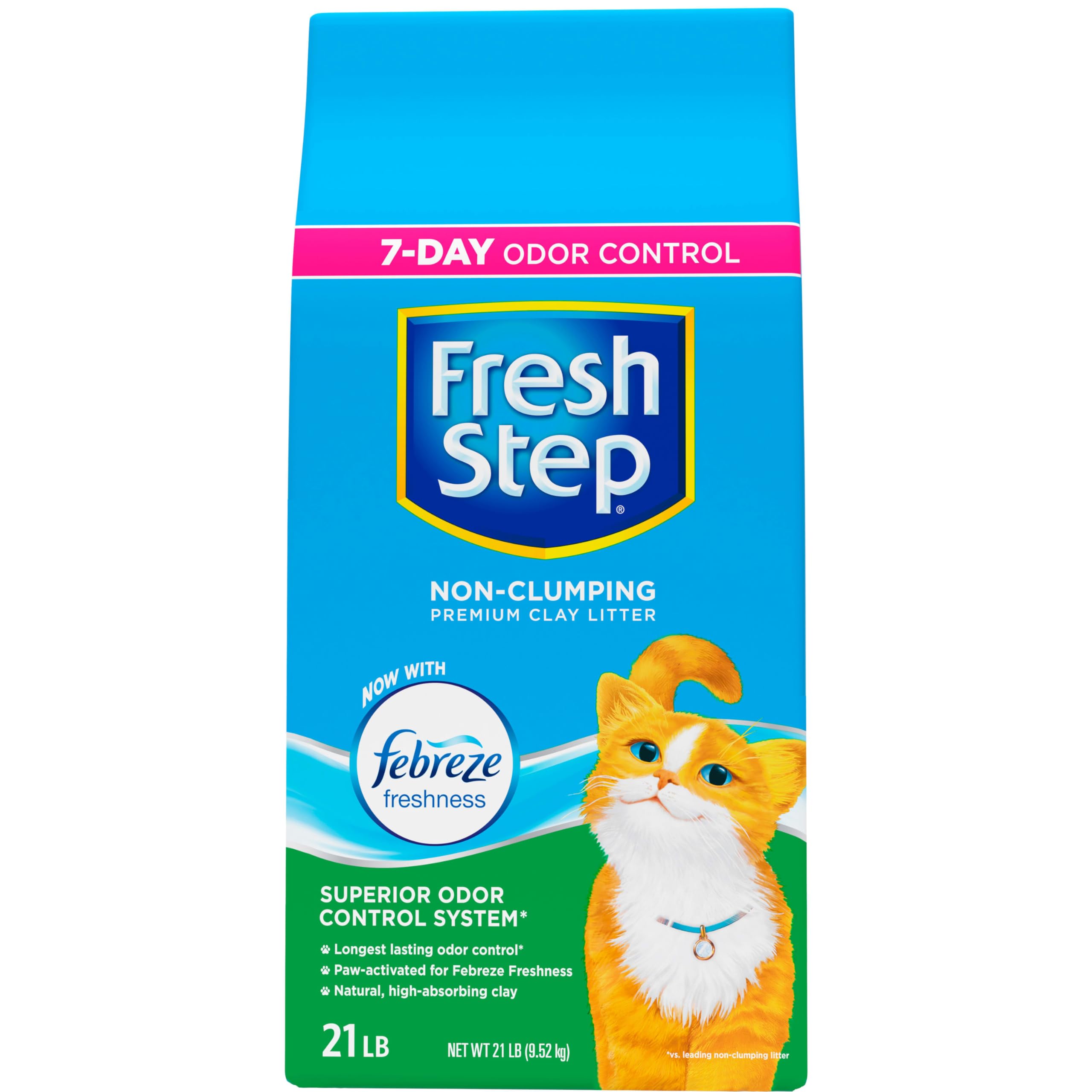 Fresh Step Non-Clumping Premium Cat Litter with Febreze Freshness, Scented - 21 Pounds (Package May Vary)