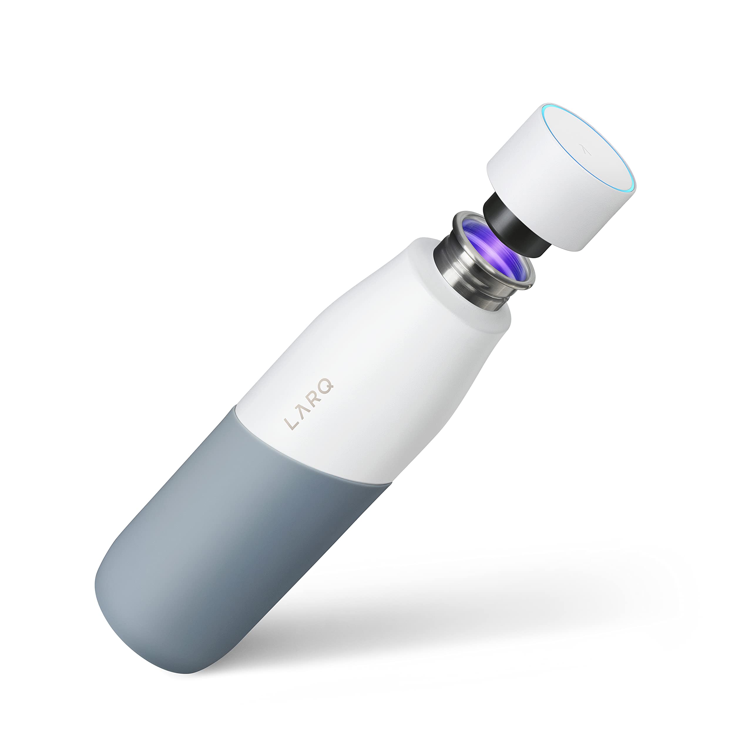 LARQ Bottle Movement PureVis 32 oz - Lightweight Self-Cleaning and Non-Insulated Stainless Steel Water Bottle with UV Water Purifier | Reusable & Travel Friendly, 1-Year Warranty, White/Pebble
